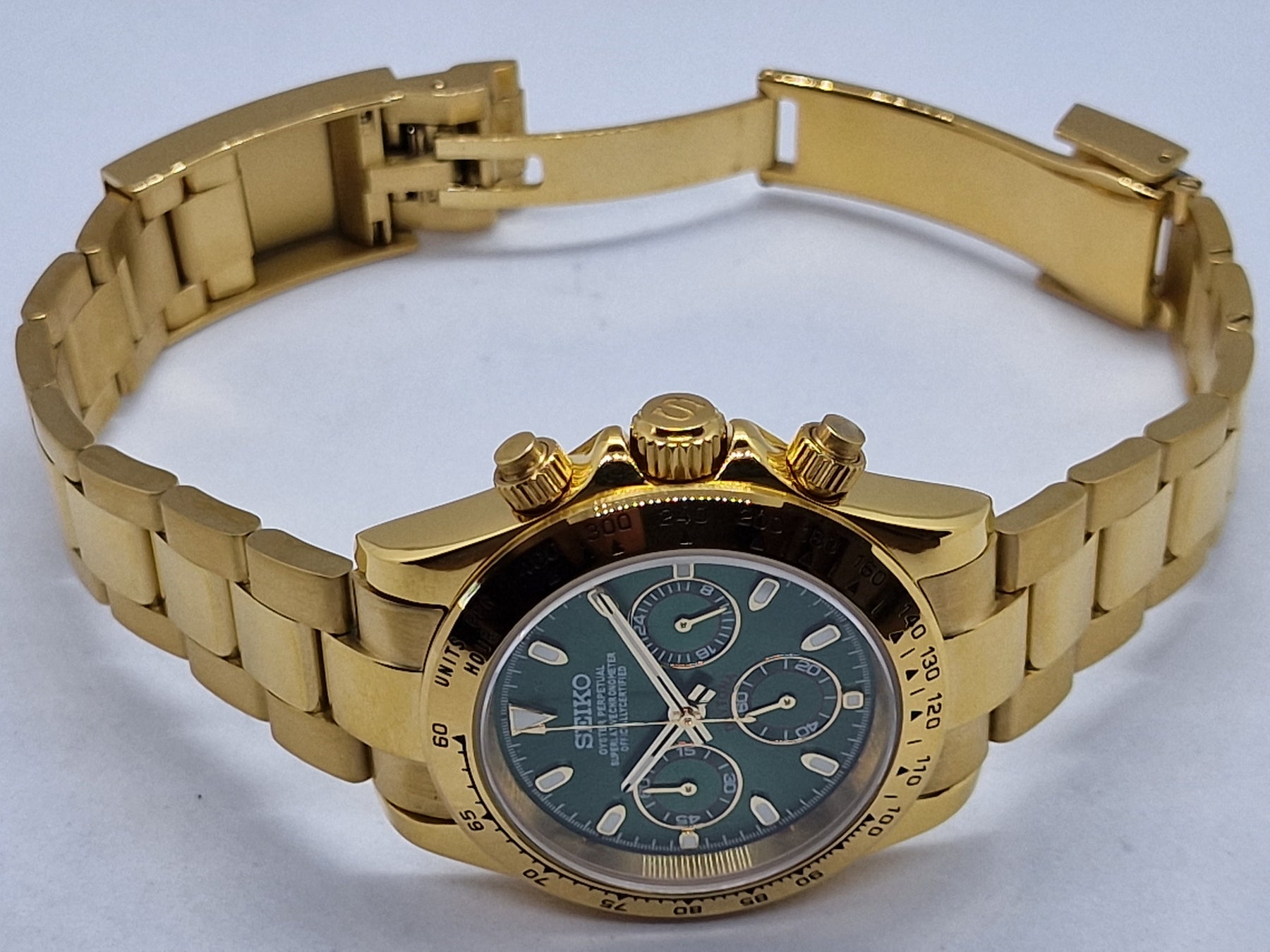 Seiko Mod Daytona Chronograph Yellow Gold Custom Vk63 Quartz Movement